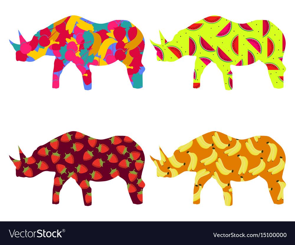 Rhino With A Pattern Of Berries And Fruit Vector Image