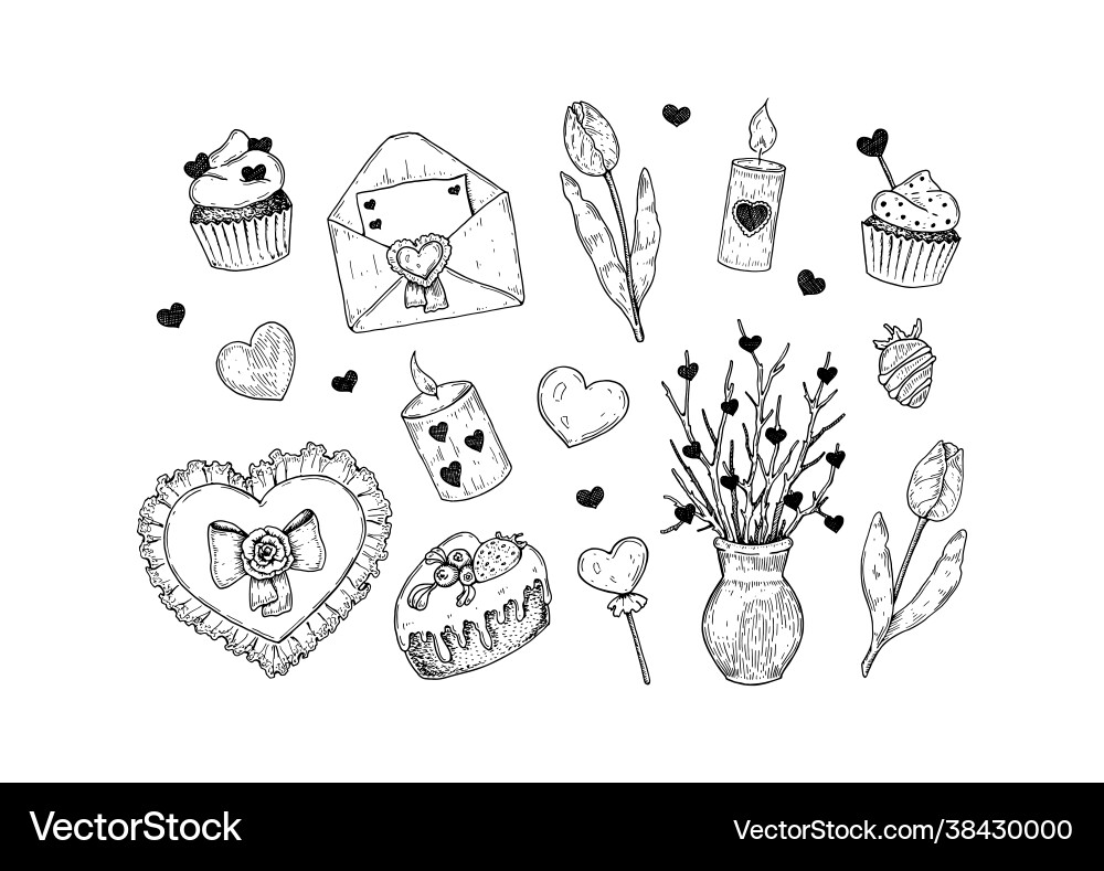 Set hand drawn valentines day design elements Vector Image