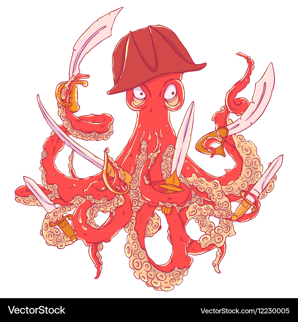 Angry pirate-octopus with arms Sword dagger Vector Image