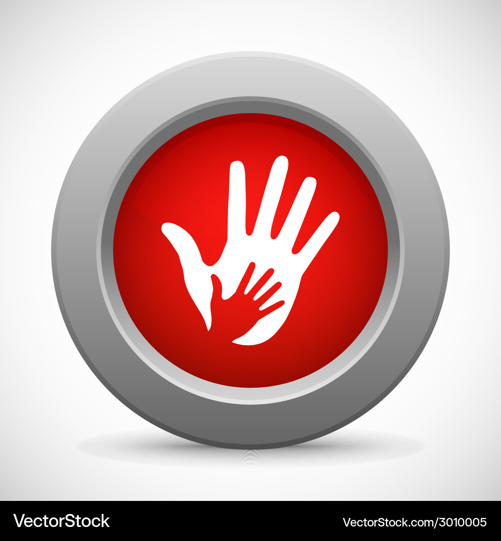 Caring hands red button Royalty Free Vector Image