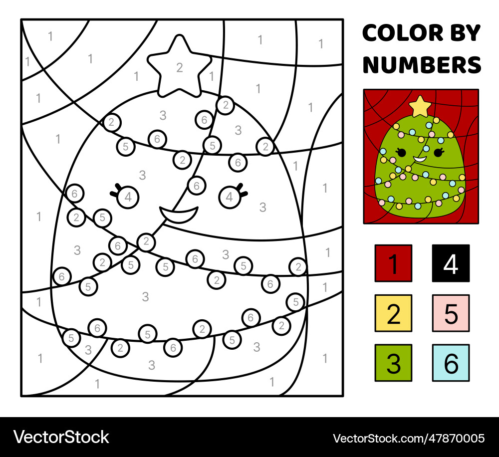 Christmas tree color by number squishmallow Vector Image