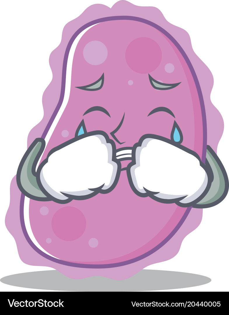 Crying bacteria mascot cartoon style Royalty Free Vector