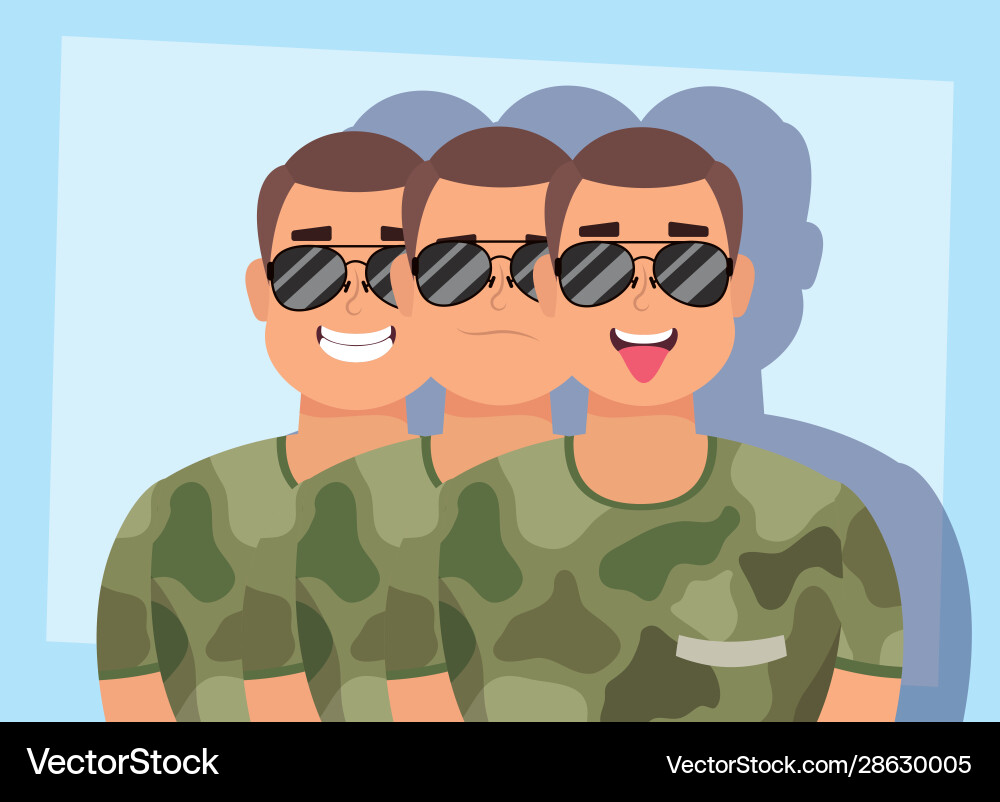 Group men with military clothes characters Vector Image