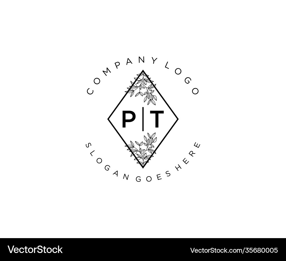 Initial pt letters beautiful floral feminine Vector Image