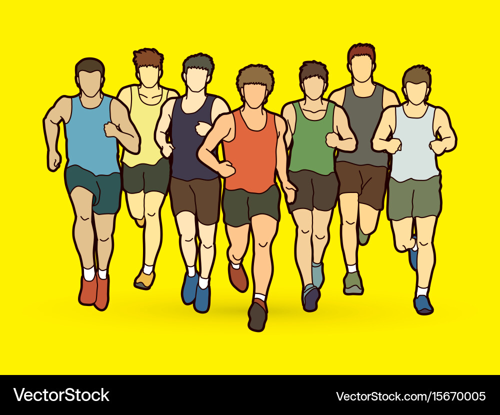 Marathon runners group people running men run Vector Image