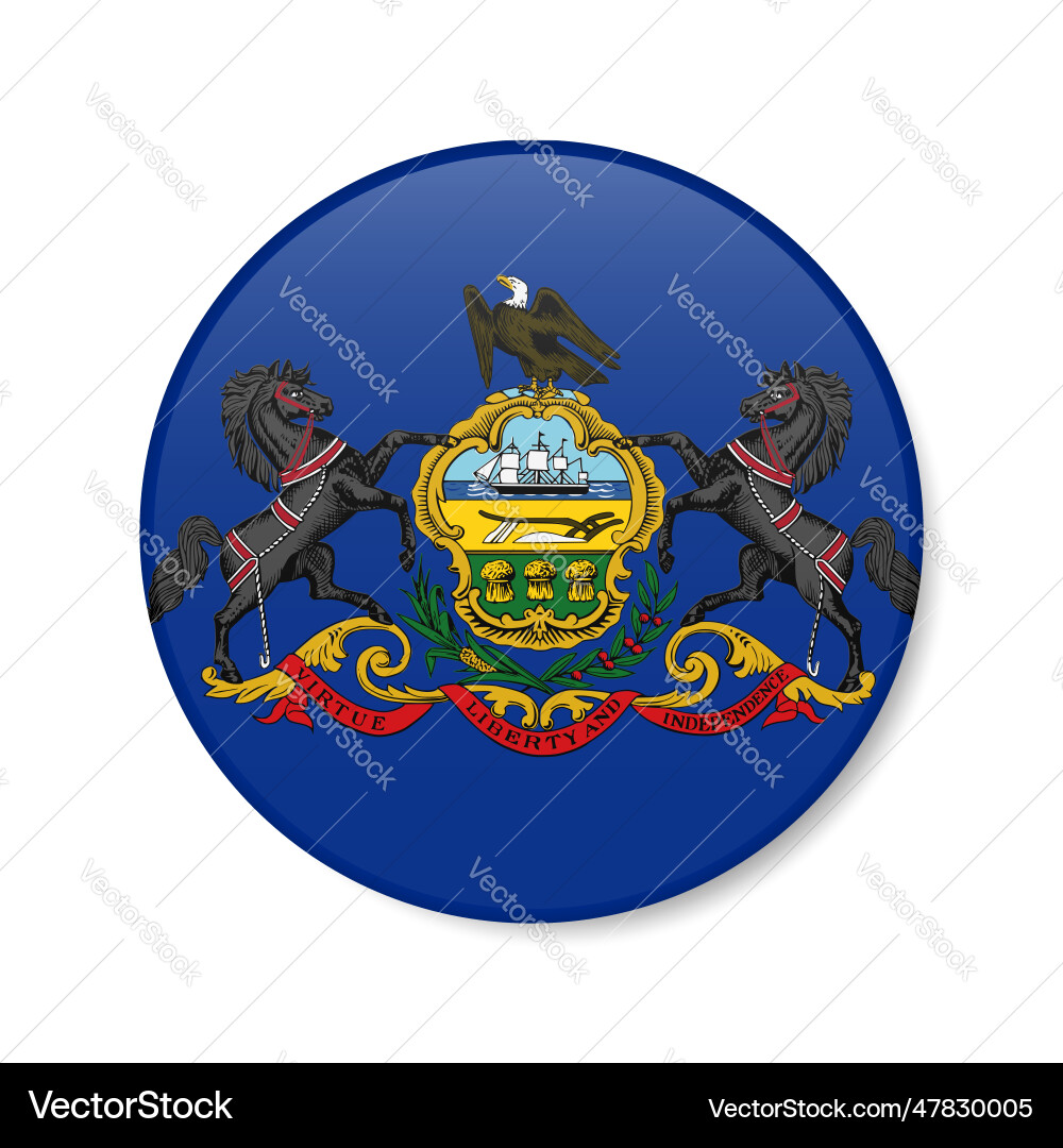 Pennsylvania flag circle button icon us state Vector Image