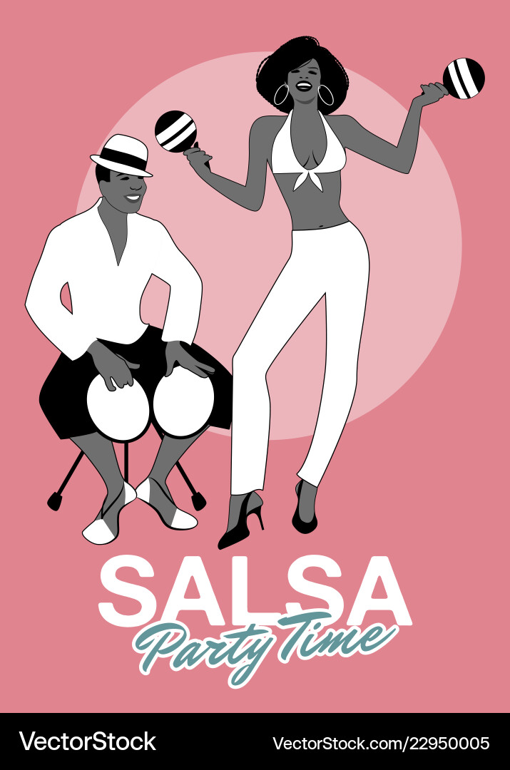 Salsa party time young man playing bongos Vector Image