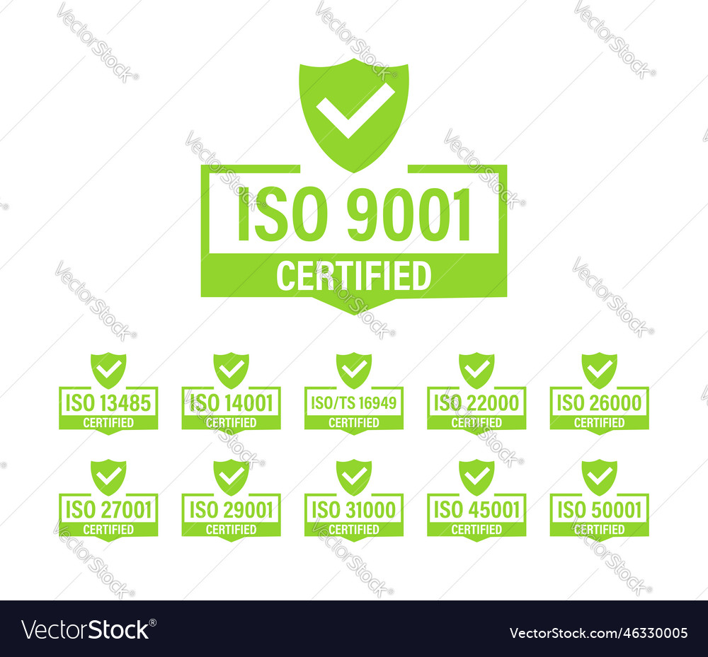 Set of iso certification stamp and labels Vector Image