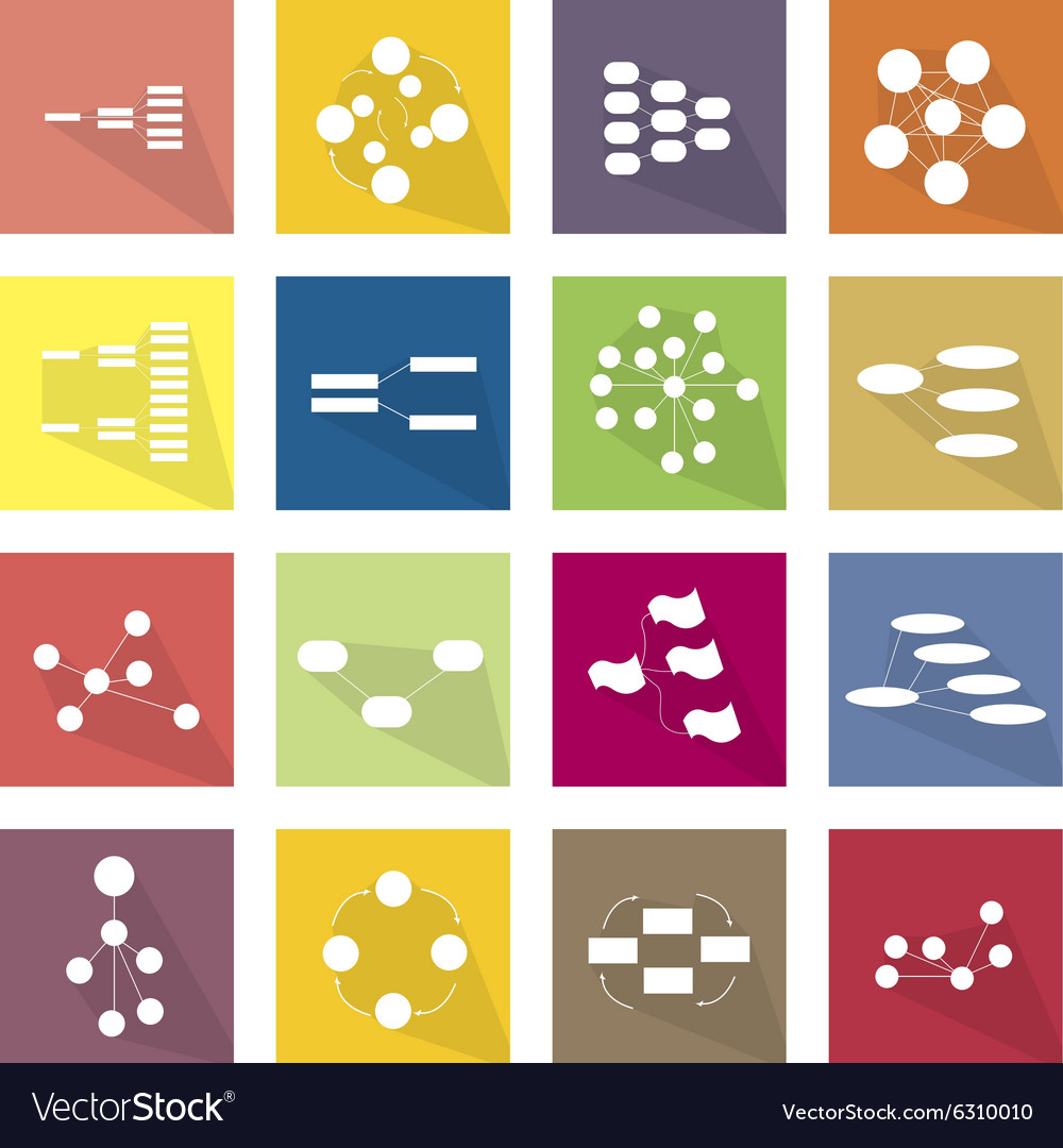 Collection of 16 flow chart diagram icons Vector Image