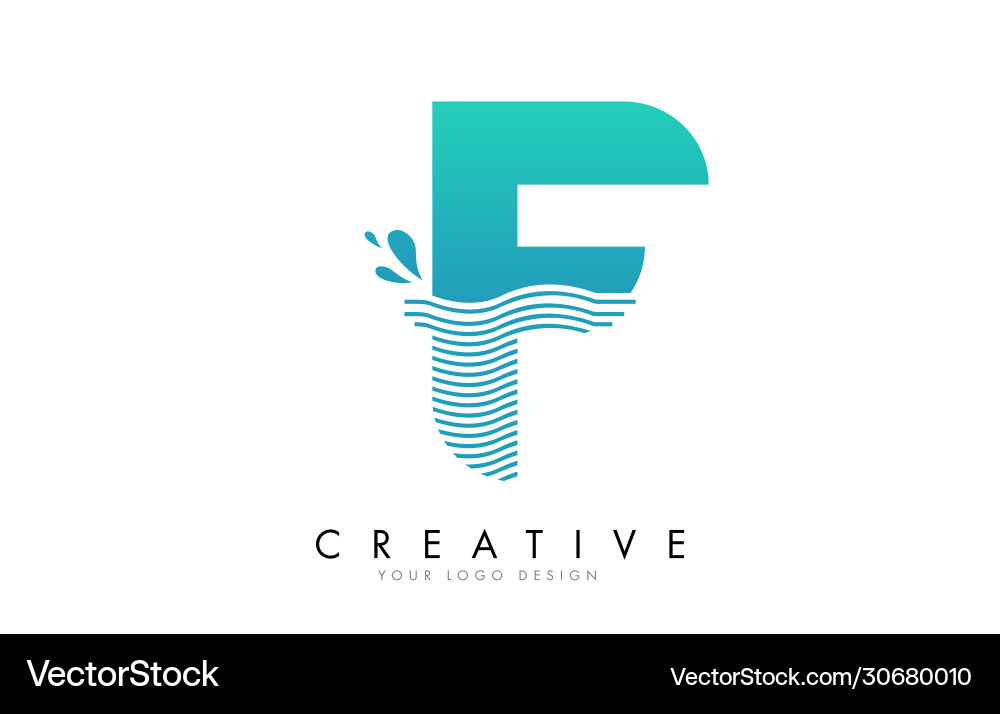 F letter logo with waves and water drops design Vector Image
