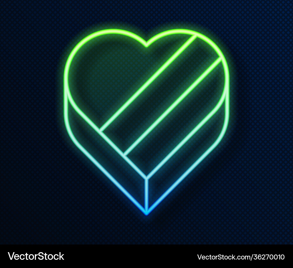 Glowing neon line candy in heart shaped box Vector Image