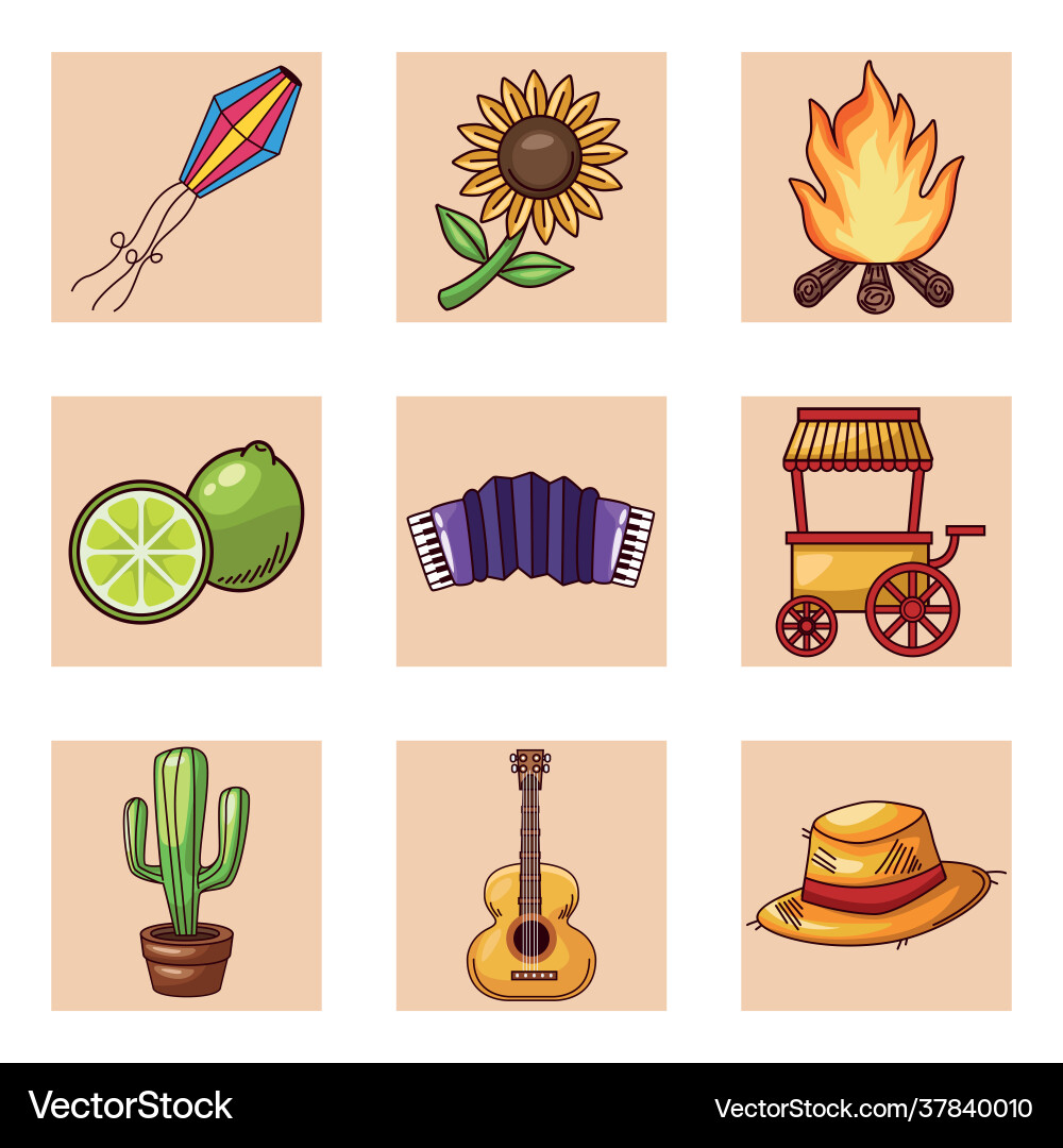 Nine festa junina icons Royalty Free Vector Image