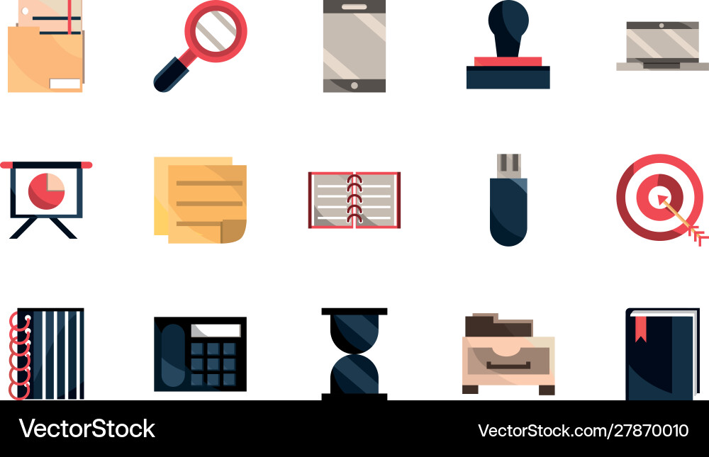 Office work business equipment icons set Vector Image