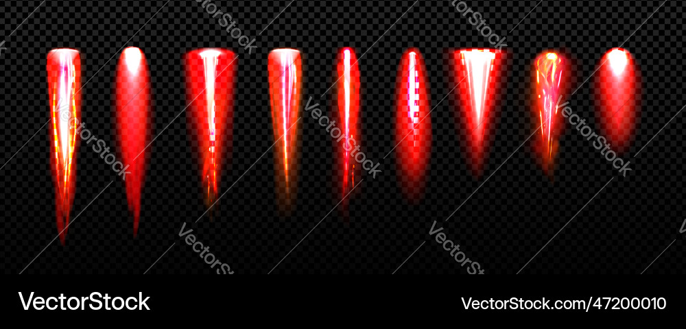 Realistic set of rocket fire trails Royalty Free Vector