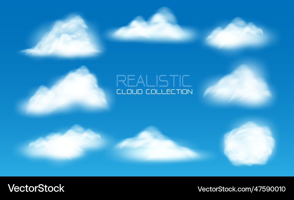 Realistic white cloud fog smoke set collection Vector Image