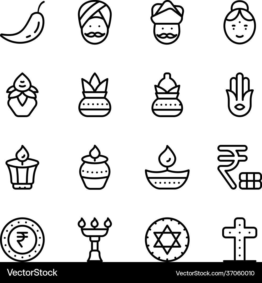Set indian people and festivals linear icons Vector Image