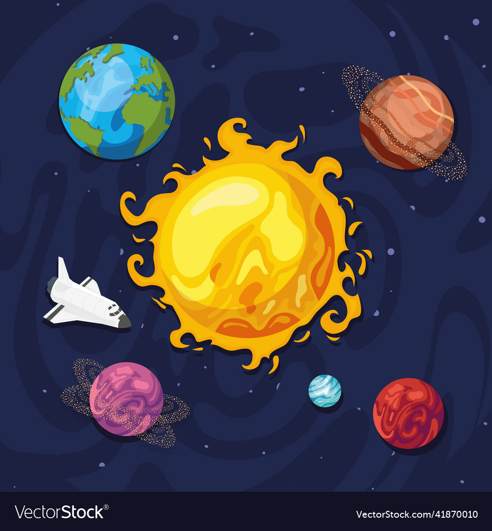 Solar system and spaceship Royalty Free Vector Image