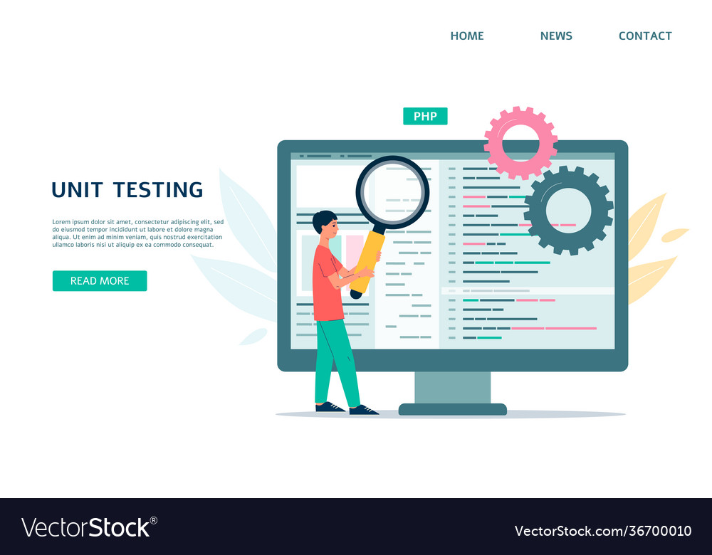Unit testing web page design with tiny man Vector Image