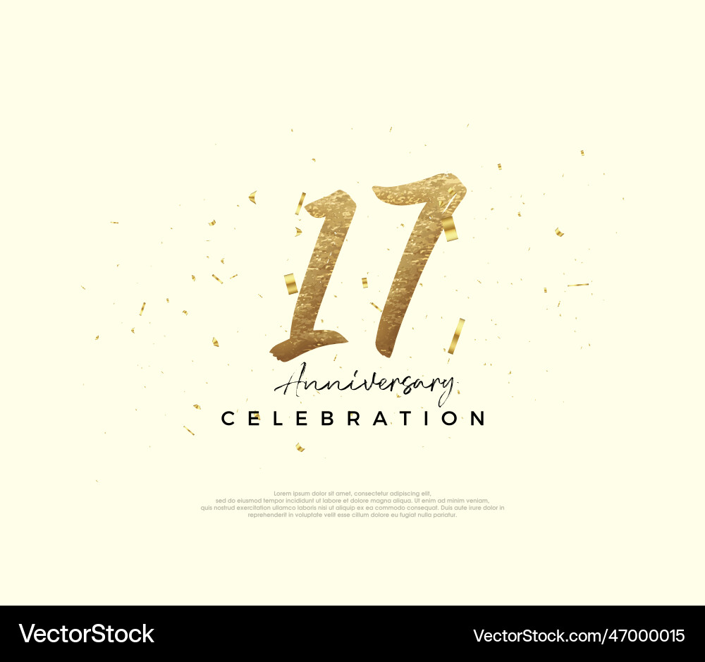 17th anniversary celebration with gold glitter Vector Image