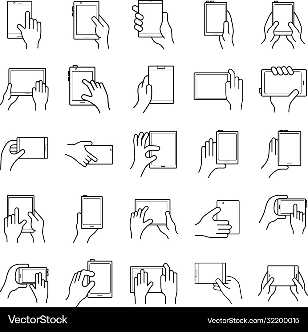 Bundle hands and smartphones set icons Royalty Free Vector