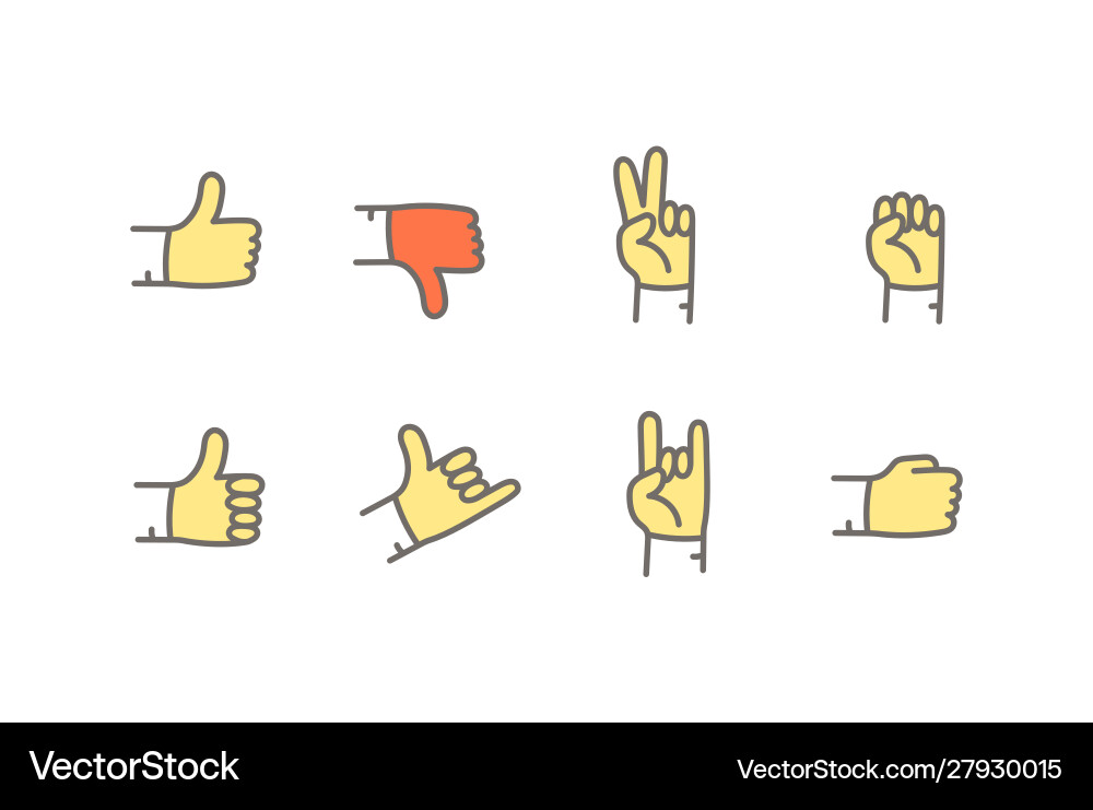 Different hand signs color collection isolated Vector Image