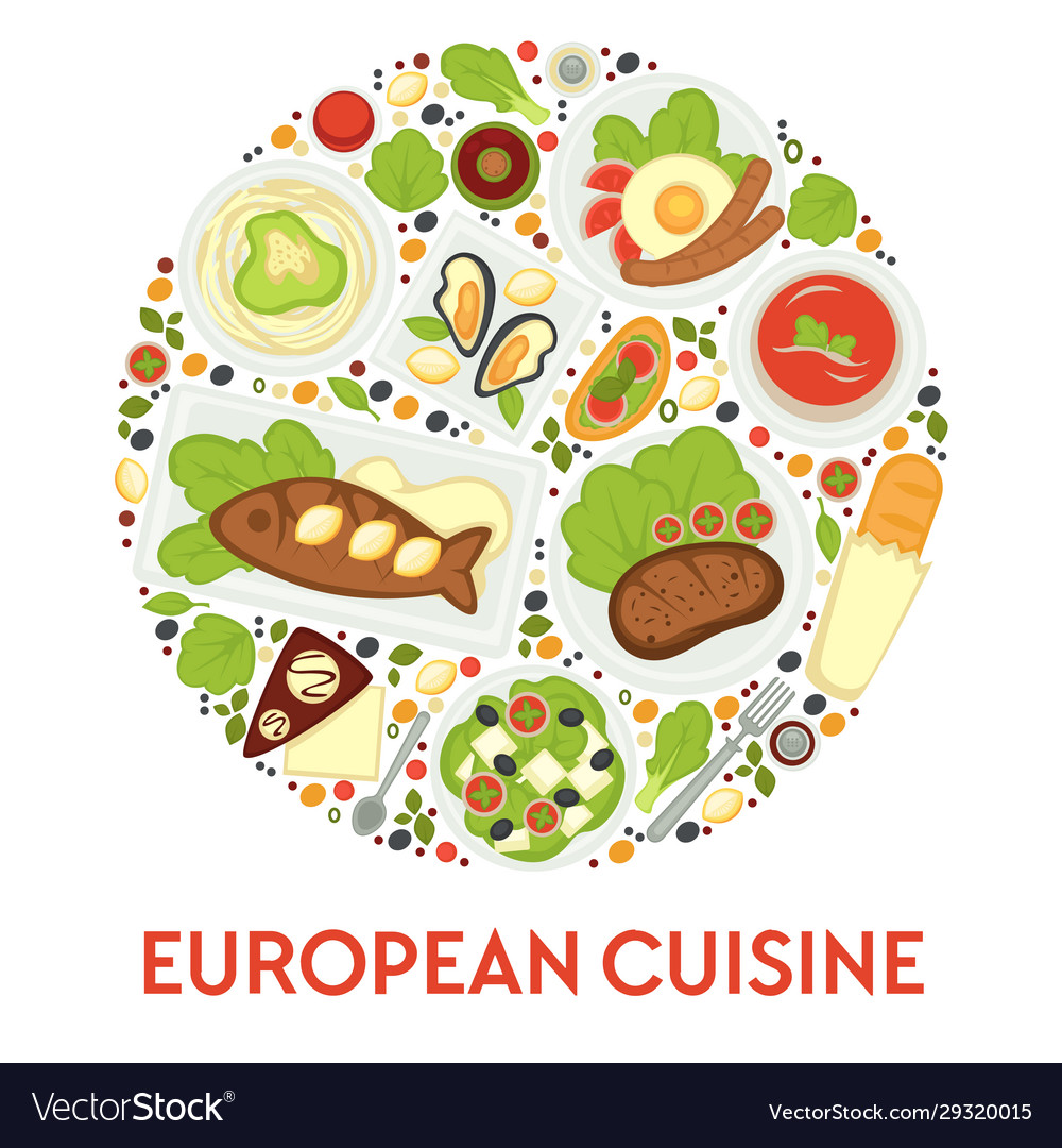 European food menu cuisine europe meals Royalty Free Vector
