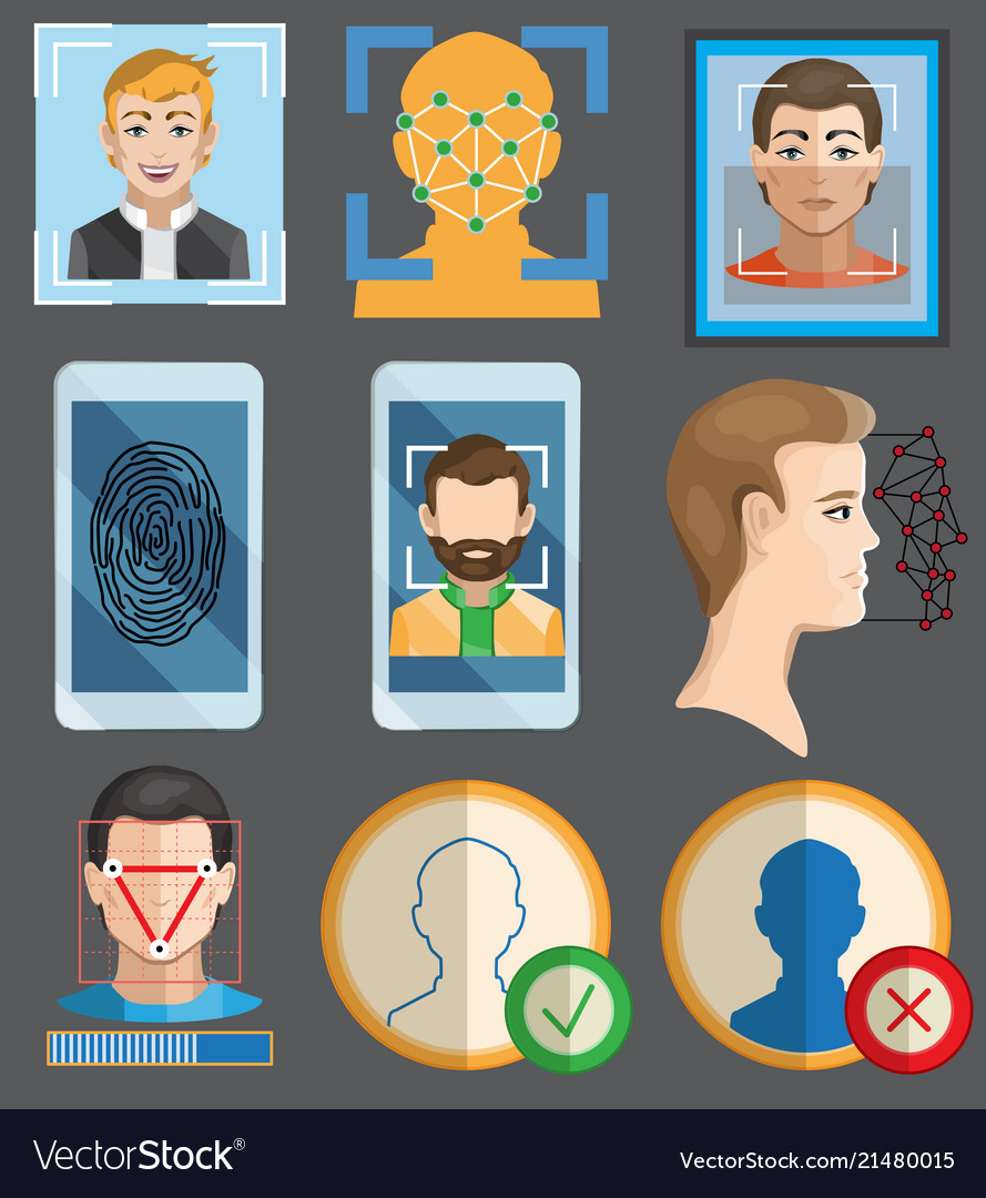 Facial recognition fingerprint security concept Vector Image Facial recognition fingerprint security concept Vector Image