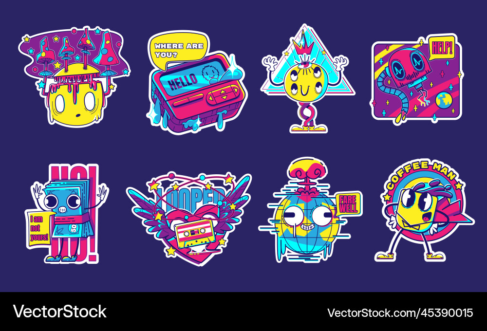 Funny retro stickers isolated on background Vector Image