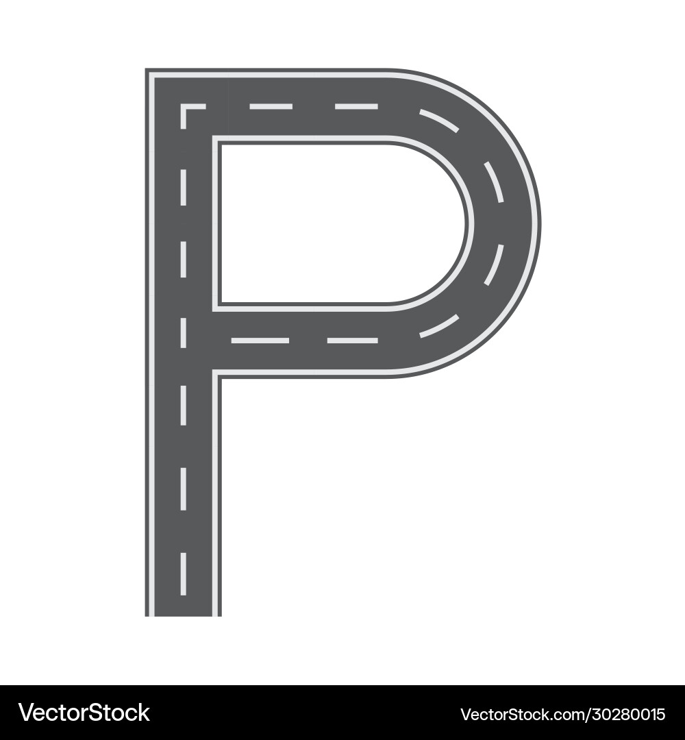 P letter for road or street font flat and solid Vector Image