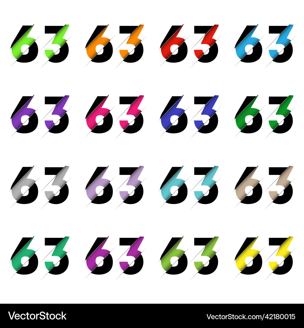 Paper cut number sixty three 63 realistic 3d Vector Image