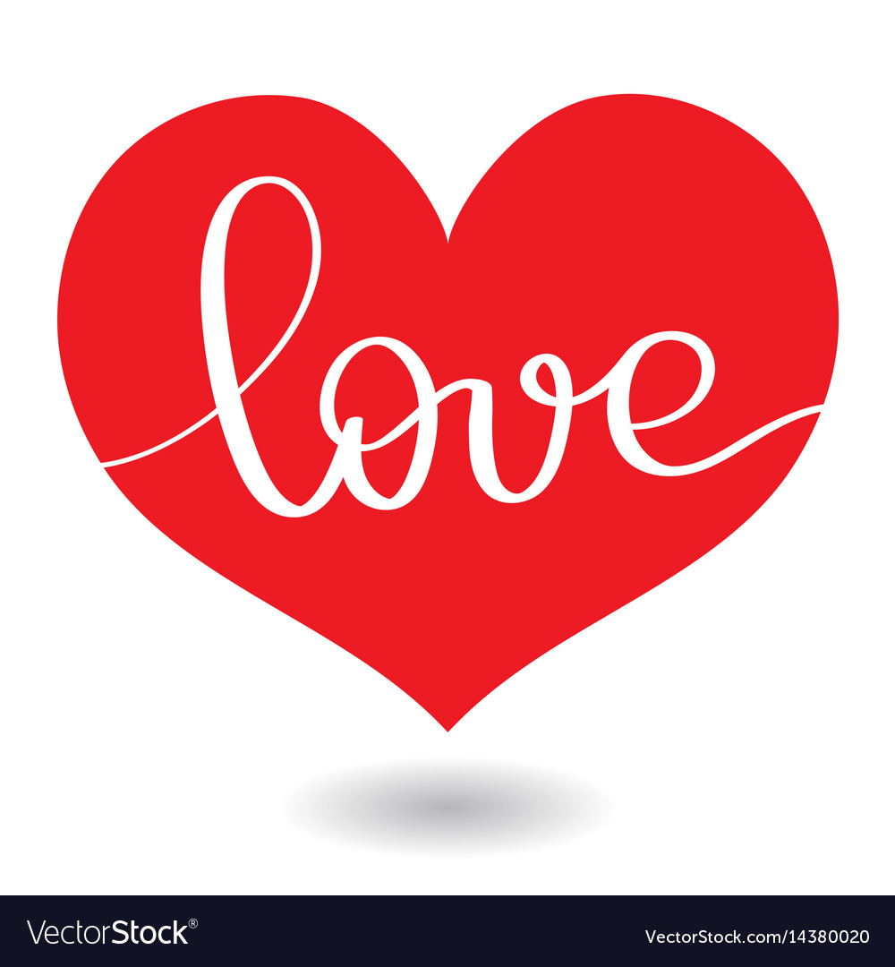 Love Word In Red Heart Calligraphy Royalty Free Vector Image
