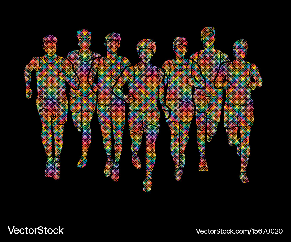 Marathon runners group people running men run Vector Image