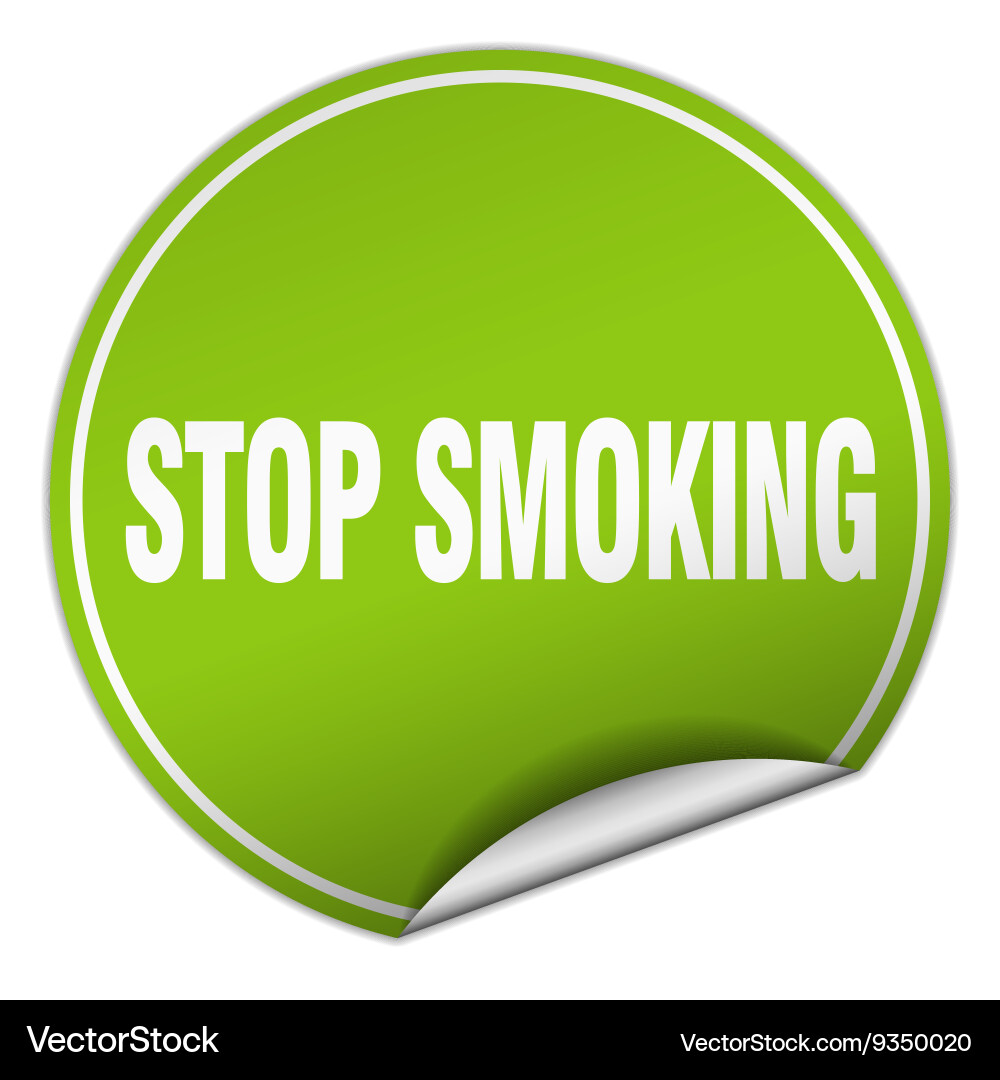 Stop smoking round green sticker isolated on white