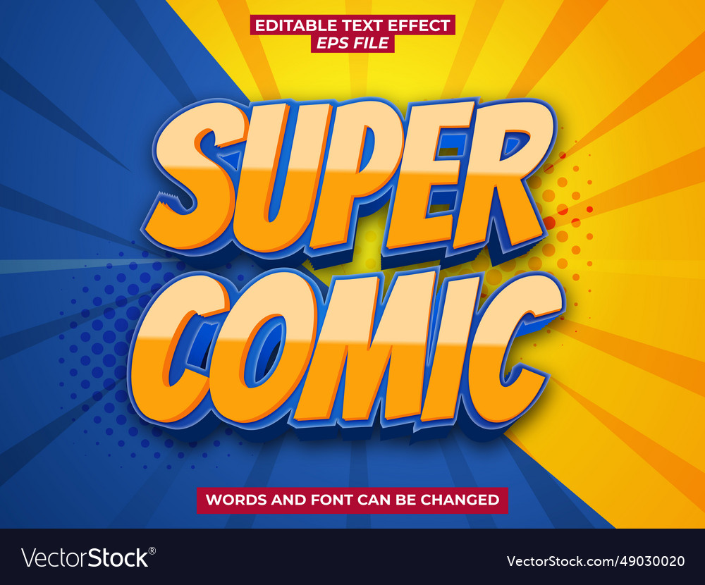 Super comic text effect font editable typography Vector Image