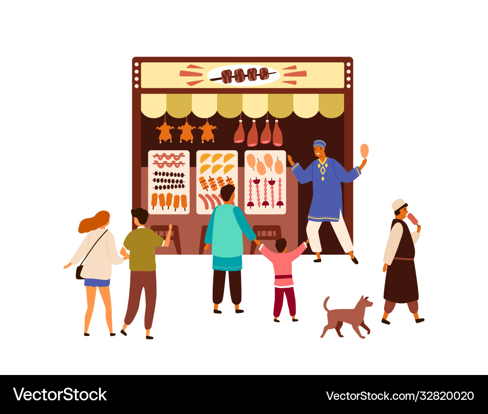 Turkish eastern kebab street market souk Vector Image
