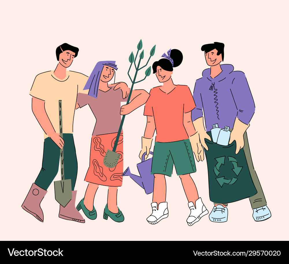 Volunteers clean environment and planting trees Vector Image