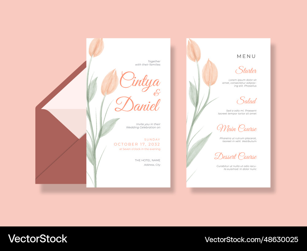 Beautiful wedding invitation and menu card Vector Image