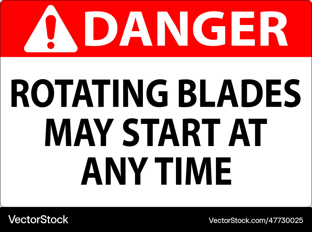 Danger sign rotating blades may start at any time Vector Image
