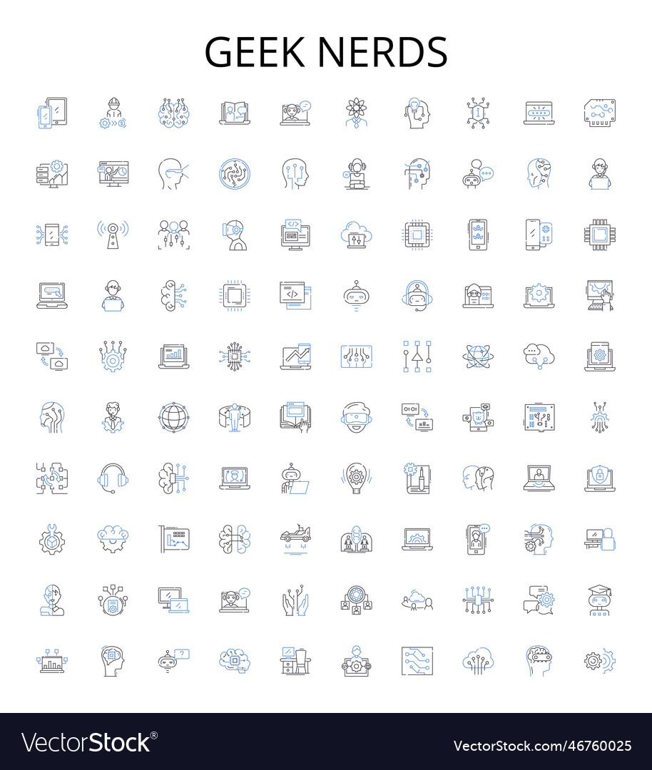 Geek nerds outline icons collection geeks Vector Image Geek nerds outline icons collection geeks Vector Image