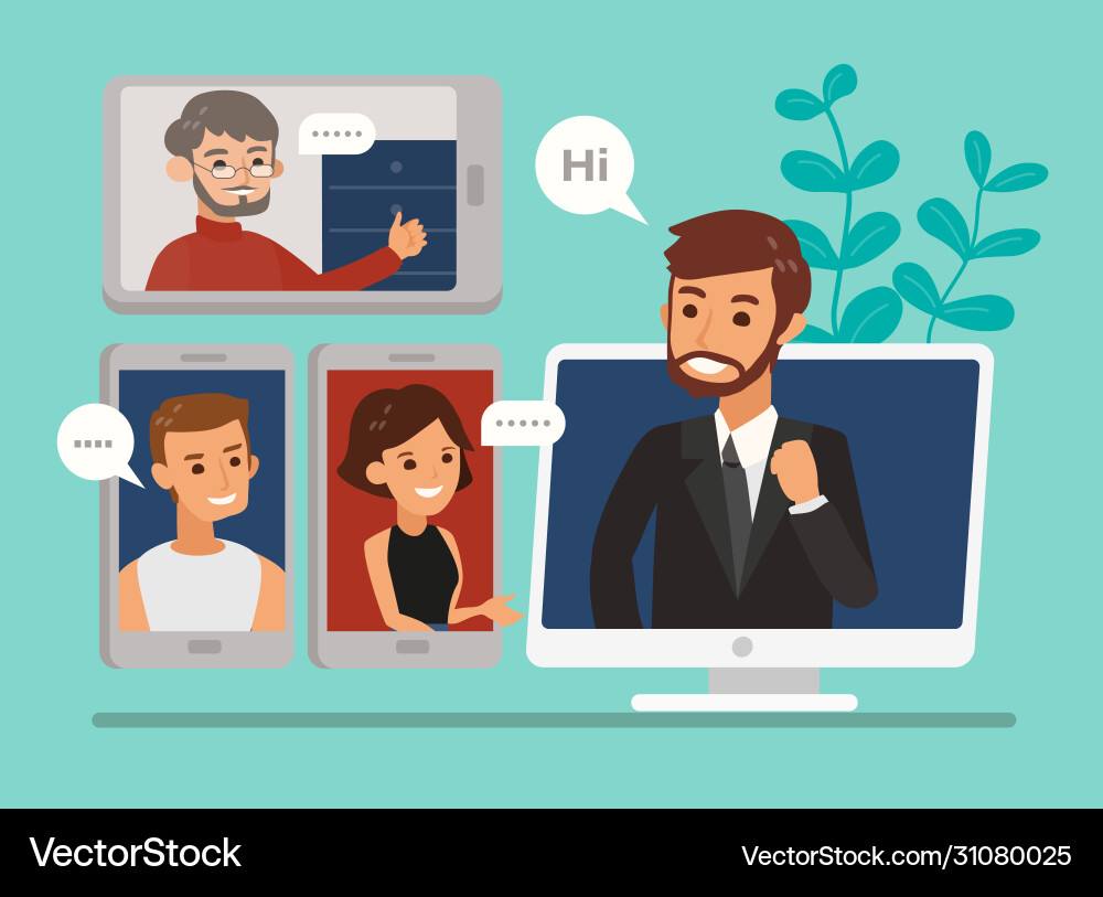 Remote working with a business team meeting held Vector Image