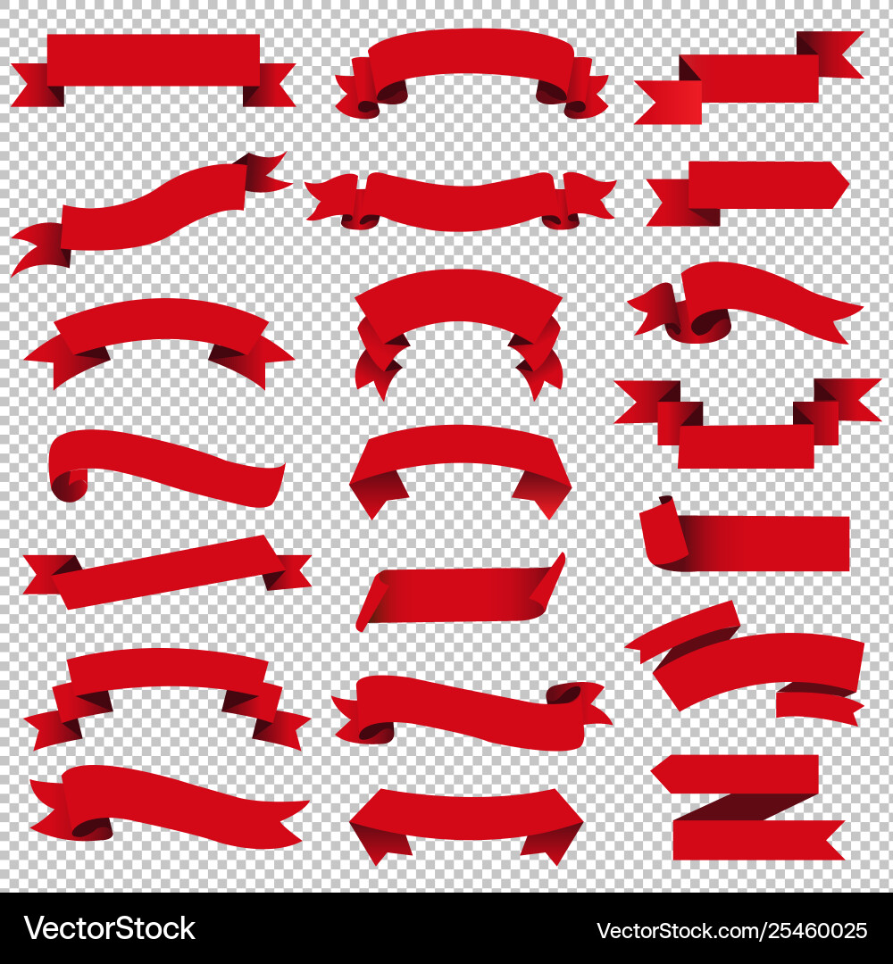 Retro red web ribbon set transparent background Vector Image