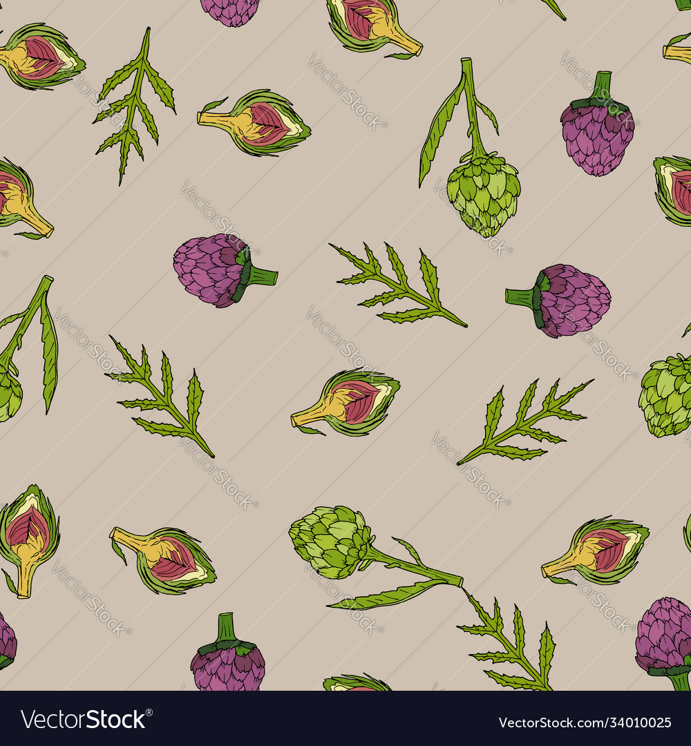 Seamless pattern with fresh artichoke Royalty Free Vector