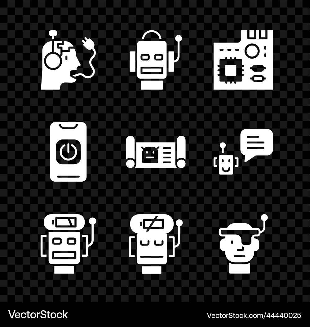 Set robot charging battery motherboard digital Vector Image