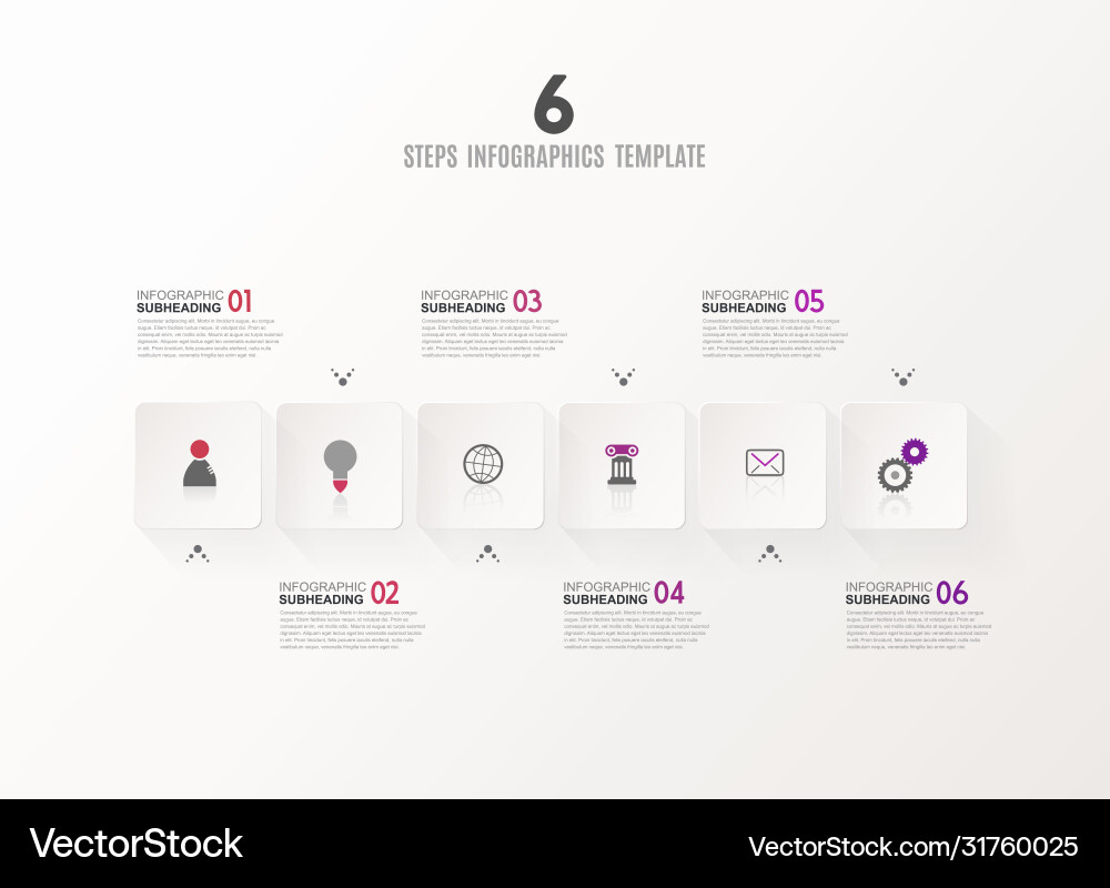 Six progress steps with arrows icons and place Vector Image