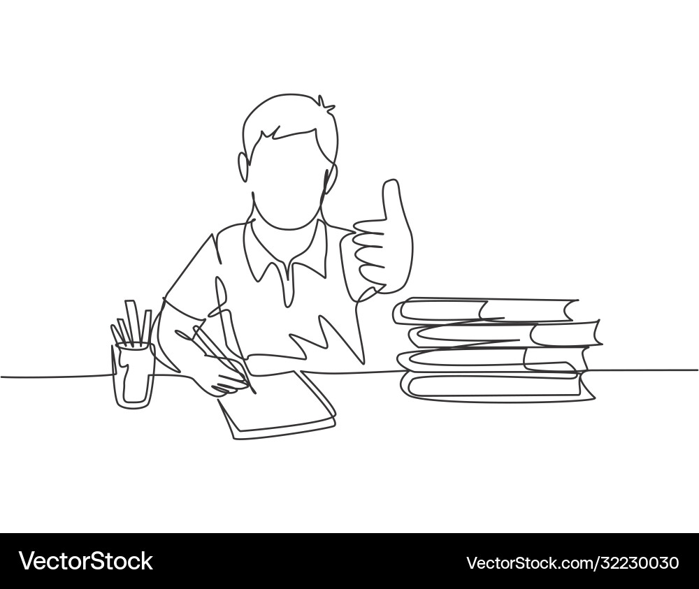 Education concept one line drawing young happy Vector Image
