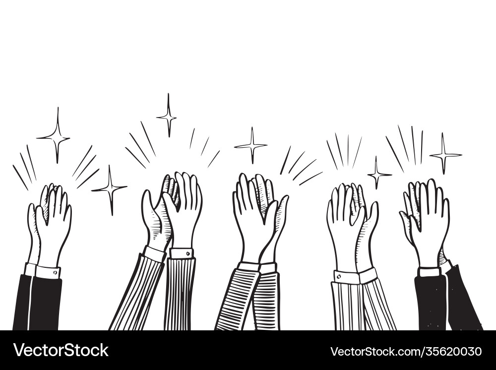 Hand drawn sketch style applause thumbs up Vector Image
