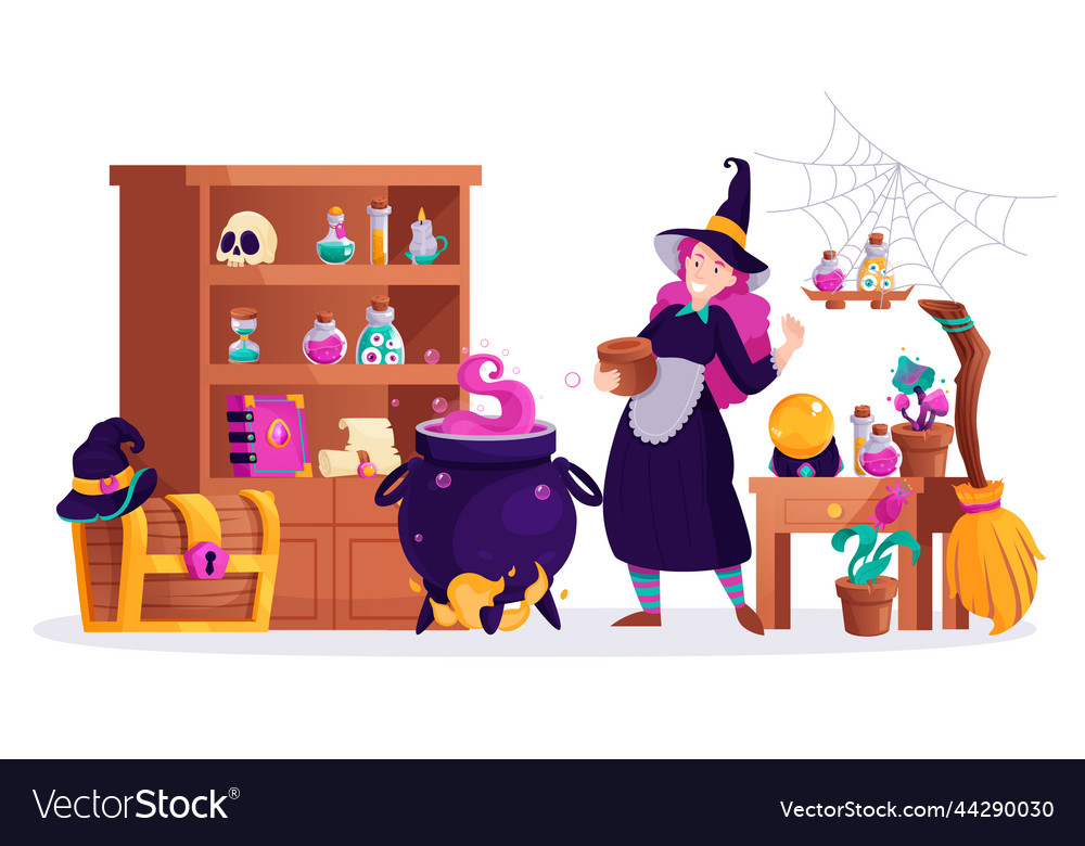 Magic witch workshop composition Royalty Free Vector Image