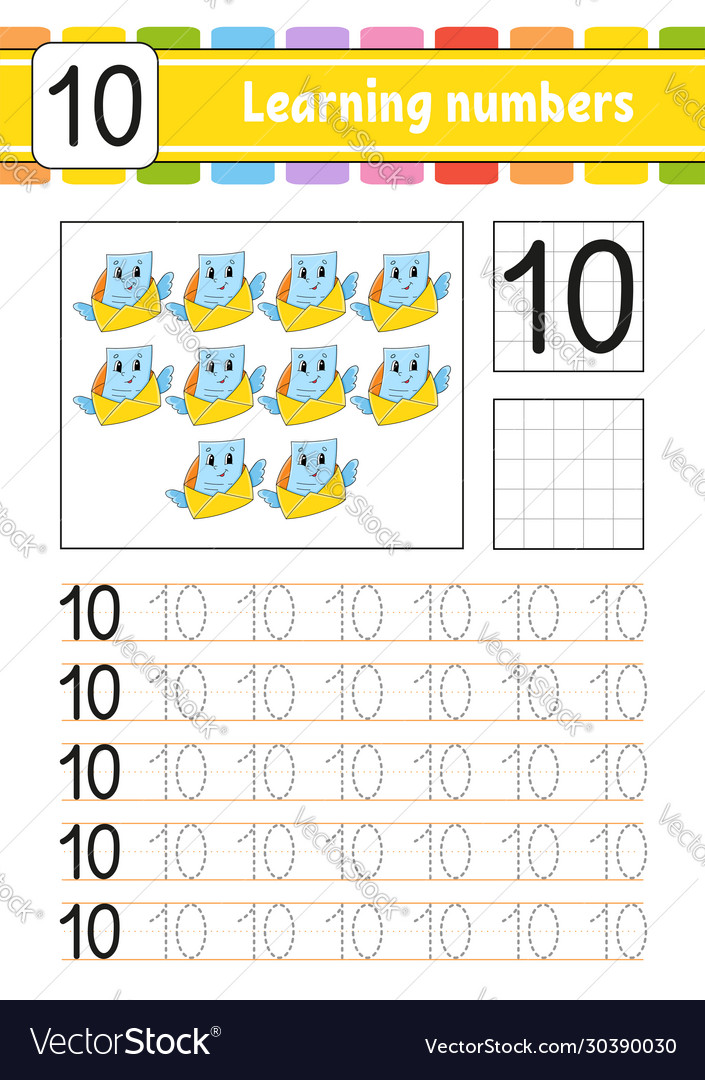 Number 10 trace and write handwriting practice Vector Image