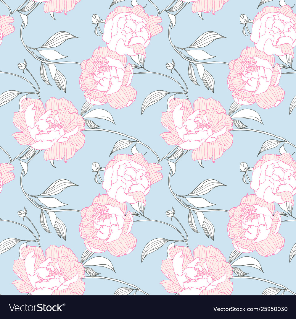 Seamless pattern hand drawn pink peony flowers Vector Image