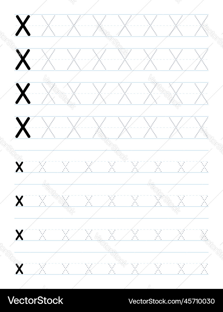 Tracing letter x worksheet for kids Royalty Free Vector